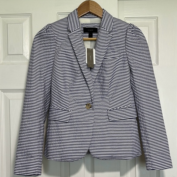 J. Crew | Jackets & Coats | Nwt J Crew Navy And White Striped Blazer ...